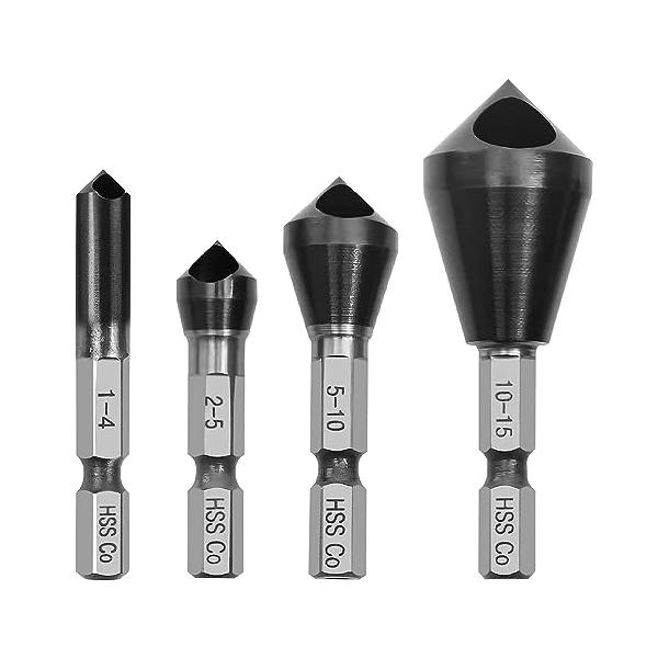 材質:コバルトハイス鋼 HSS-CO/M35　六角軸：6.35mm 、面取り範囲：1-4mm、2-5mm、5-10mm、10-15mm、表面処理：AlTiN 窒化チタンアルミコーティングHSS-Co M35鋼製の面取りカッターは表面がAlT...