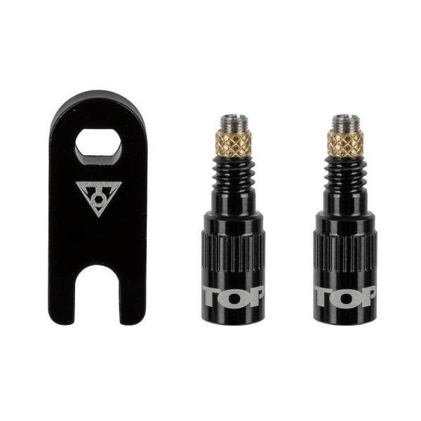 ■CNC ルミ合金■仏式専用■仏式バルブコアツール付属■L8xW8xH30mm■2.8g（ペア）従来の仏式バルブに比べ、約3倍の空気流量を実現する「ターボフロウバルブアダプター」。バルブコアが取り外せる仏式バルブや、チューブレスバルブに装着...