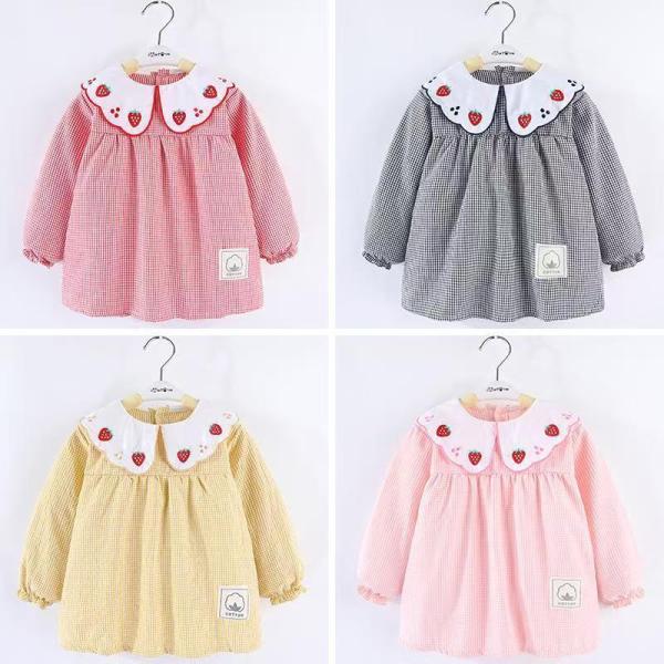 90-120cm外出時恥ずかしくないおしゃれに洗濯しやすい汚れに強い防水加工スモックお洋服のような可愛いデザインの長袖スモック、女の子が大好きに間違いなし。可愛いスカラップ襟に繊細な刺繍が施され、まるでおしゃれなブラウス。外出時恥ずかしくな...