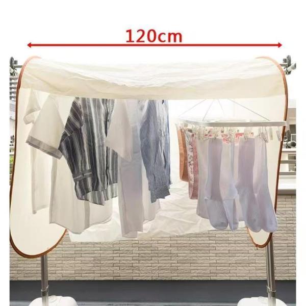 ■使用時サイズ(約) ：幅120×高さ102×奥行63cm■収納時のサイズ(約) ：幅34×高さ4×奥行34cm■材質 ：ポリエステル・EVA70％PE30％フィルム■容量たっぷりの幅120cmのワイドサイズです。急な雨でも安心！洗濯物をし...