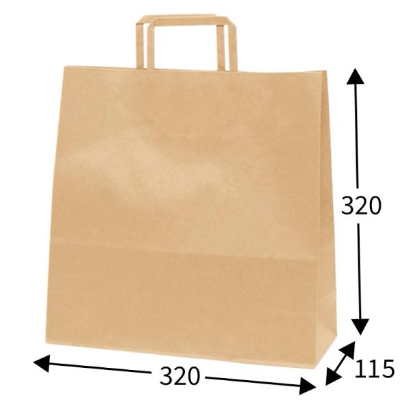 もっとも汎用性の高い、プレーンなクラフト紙の手提げ袋です。無地ものですので、さまざまな用途にご利用いただけます。日本製ならではの安定した品質が特長です。幅と高さがほぼ正方形のオールマイティモデル。平紐タイプです。サイズ：幅320×マチ115...