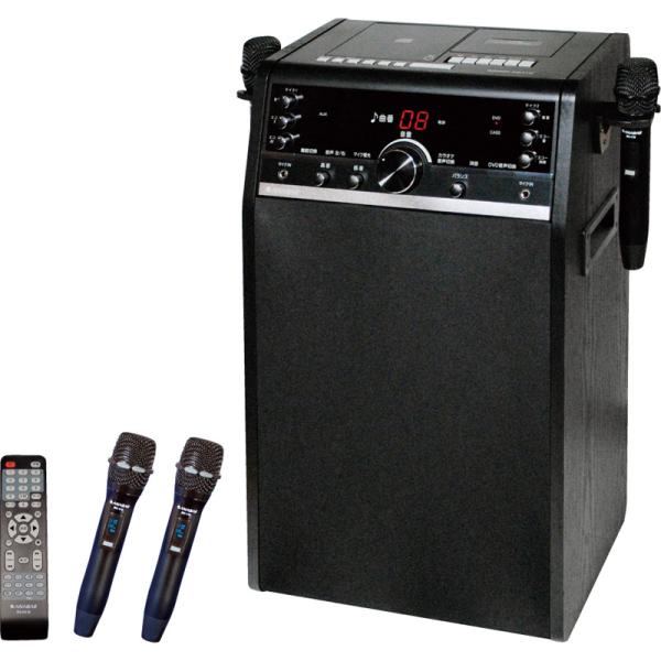 内容：250×383×650mm、ワイヤレスマイク×2、50曲入りDVDカラオケソフト×1、リモコン、映像コード、マイクフォルダー×2、マイクフォルダー取付用ネジ×6、電源コード（1.8m）、背面端子保護カバー