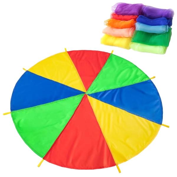 「商品情報」「主な仕様」【みんなで創る、カラフルな感動体験！】 色とりどりの美しい色で構成された大型パラバルーンは、子どもたちの想像力と協調性を育む理想的な教育遊具です。直径2メートルの広々としたサイズで、多人数での遊びを可能にし、音楽に合...