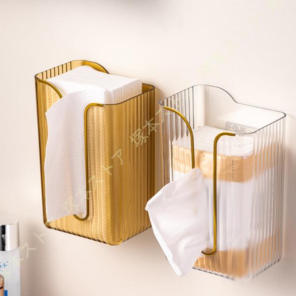 【発売日：2023年03月02日】ペーパータオルケース 壁掛け 防水 北欧風 取り出しやすい キッチンペーパーホルダー ティッシュケース 吊り下げ 小物収納 キッチン 冷蔵庫 洗面台 トイレット 浴室【取り付け方】STEPシールを取り出す。...