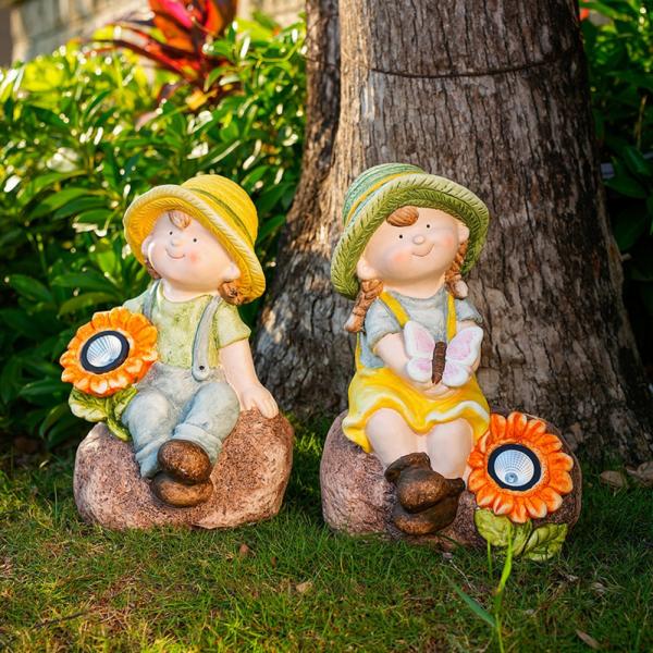 【発売日：2025年07月21日】ソーラーライト 庭の彫像 置物 かわいい■高.品質の素材を使用して耐久性を確保し、防水性と耐日光性を確保するための保護コーティングを施しています!■ガーデンや室内にちょこんと置くだけで、空間がほっこり和みま...