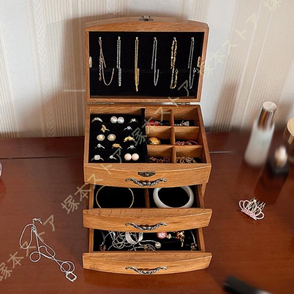 【発売日：2024年09月11日】★アクセサリーボックス ジュエリーボックス 木製 アクセサリーボックス アンティーク風 ジュエリー★★安心な設計★：ボックスの内側は引き出しを含め全てフェルト貼り。大切なアクセサリーに傷がつかないように保管...