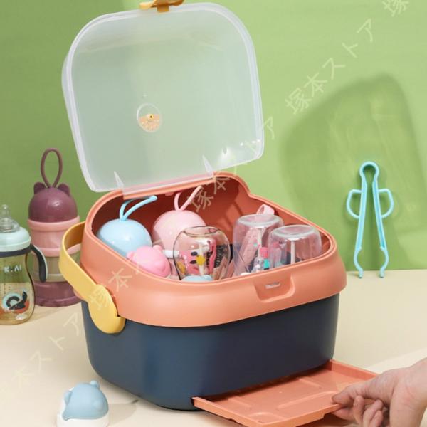 【発売日：2023年04月03日】商品の説明☆簡単組み立て式のカラフルでおしゃれな哺乳瓶乾燥ラックです。☆サイズ：A=28.5*28.5*28.5cm（取っ手付き、スタンド棒*10、収納バケツ*1）。具体的には商品説明や画像をご覧ください。...