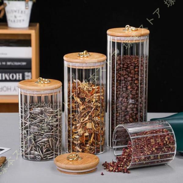 【発売日：2023年04月12日】商品の説明Sサイズ：9×10cm、Mサイズ：9×15cm、Lサイズ：9×20cm包装は空気柱で梱包します色：透明素材：ガラス+竹耐熱透明高温耐熱と透明なガラス保存瓶として、保管している茶葉、砂糖、コーヒー豆...
