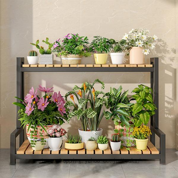 【発売日：2025年01月14日】【商品名】：フラワースタンド【素材】：竹、アイアン 【商品サイズ】：幅80*奥行40*高さ60cm　2段【簡単組立】ノッチにクロスバーを差し込み、穴に固定ネジを締めすだけ完成作成します。複雑な工具を使わずに...