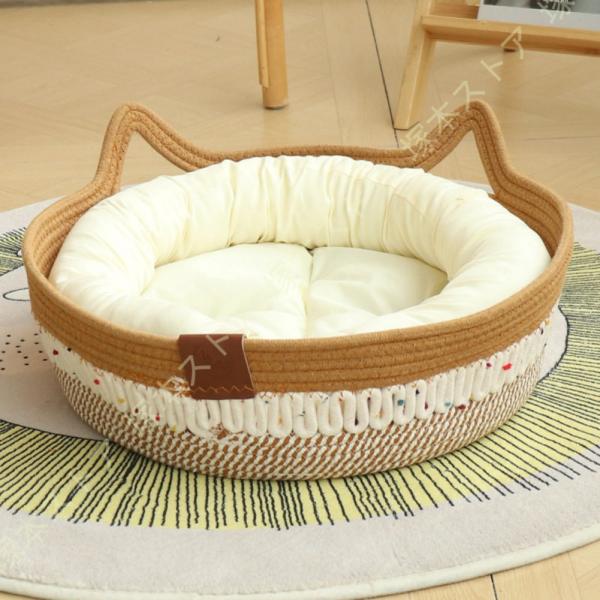 【発売日：2025年07月17日】ネコベッド 猫の巣かご□【通気性】猫ベッドは天然素材で編み上げ、このキャットハウスは手織りで、通気性に優れ、夏は涼しく、冬は暖かい猫用ベッドです。□【家具保護】このスクラッチパッドは猫のスクラッチャーやラウ...