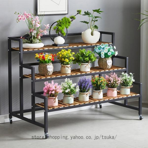 【発売日：2025年10月11日】【高い品質花台】植物スタンド花台は炭素鋼フレームと天然丸太で作られ、シンプルでモダンなスタイル、オープンハイトデザイン、水やりや手入れに便利で、植物がより良い生育環境を作ることができるようになります!【耐久...