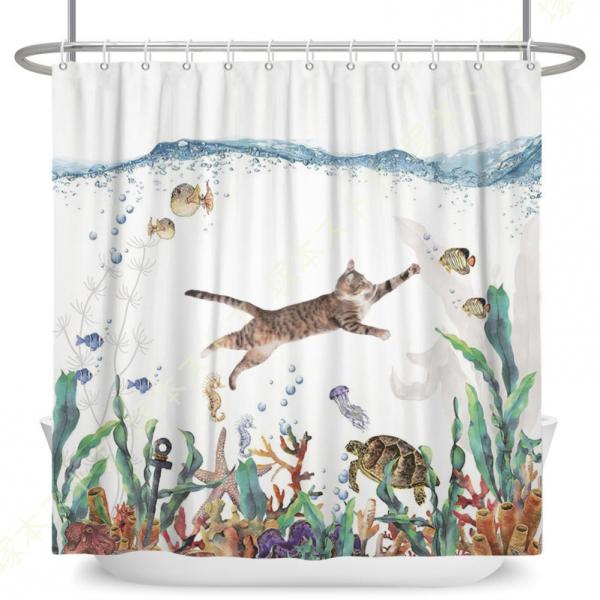 【発売日：2025年11月07日】シャワーカーテン おしゃれ 防カビ 北欧 かわいい 猫柄 バスカーテン リング付属 フック 防水 風呂カーテン 間仕切り 取り付け簡単 【素材】：ポリエステル!【商品詳細】セット内容・付属品：シャワーカーテ...