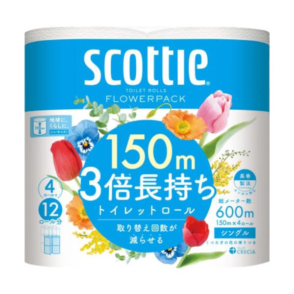 日本製紙クレシア スコッティ フラワーパック 3倍長持ち 150M 4ロール シングル  861