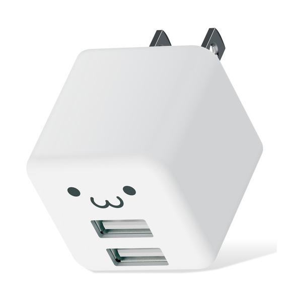 エレコム　MPA-ACU11WF　AC充電器　スマホ・タブレット用　2.4A出力　USB-Aメス2ポート　キューブ型　ホワイトフェイス 500