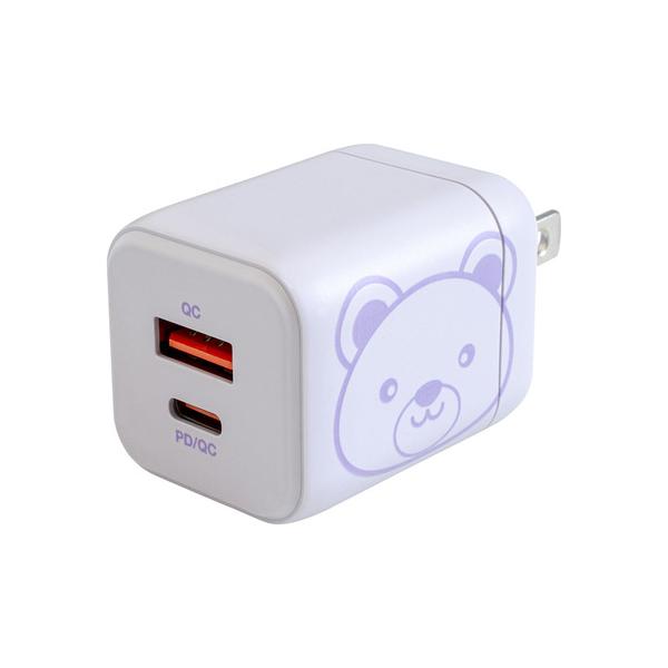 京ハヤ　JKPD20GAPP　急速AC充電器　20W　USB-Type-A／Type-C各1ポート　PD／QC両対応　パープル（クマ） 24