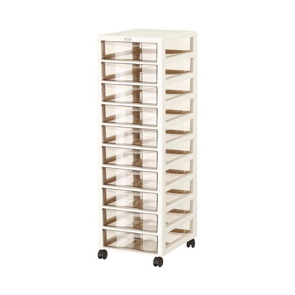 [幅32.3×奥行40.6×高さ103.1cm] 収納 文具 チェスト プラスチック キャスター付き Ｂ４アプロス アイボリー 深型１０段 446