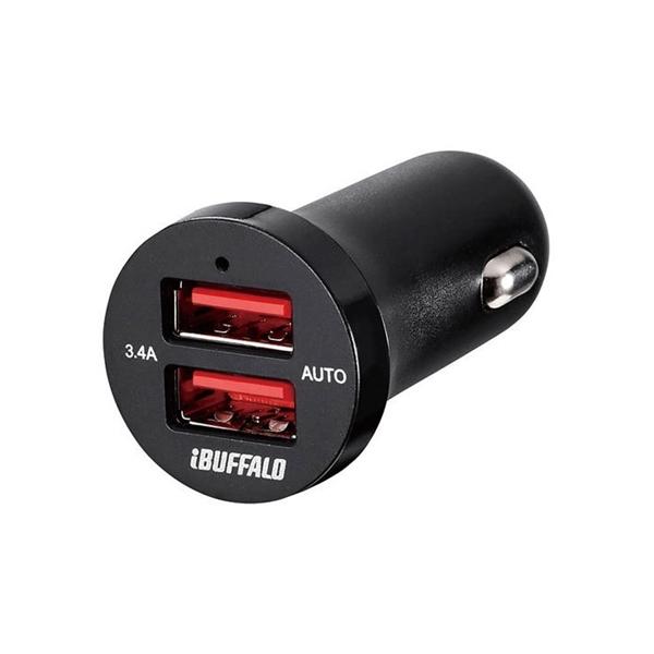 バッファロー　シガーソケット用USB急速充電器　AUTO　POWER　SELECT機能搭載　2ポートタイプ　BSMPS3402P2BK 500