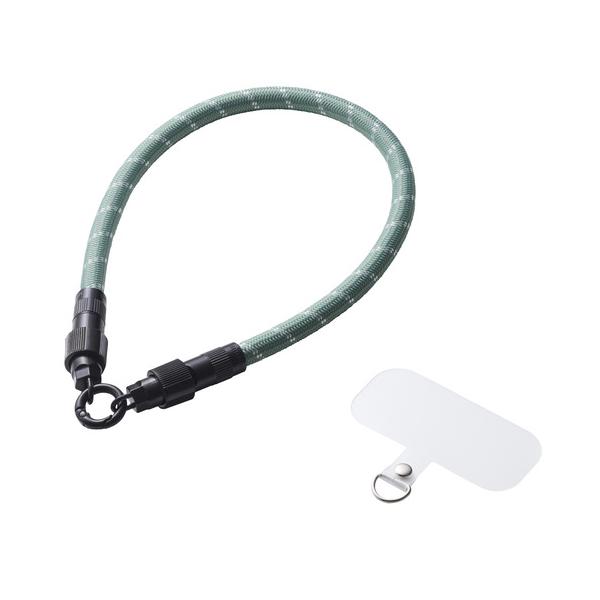エレコム P-STHH1CC08GN スマホ ハンドストラップ USB Type-C to C 30cm 手首 ／ 腕掛け グリーンストライプ   500