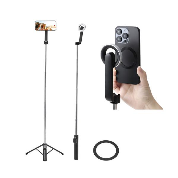 エレコム P-STSRM01150BK 三脚 自撮り棒 マグネット スマホスタンド Bluetooth リモコン付き スマホ 装着可 ブラック   500