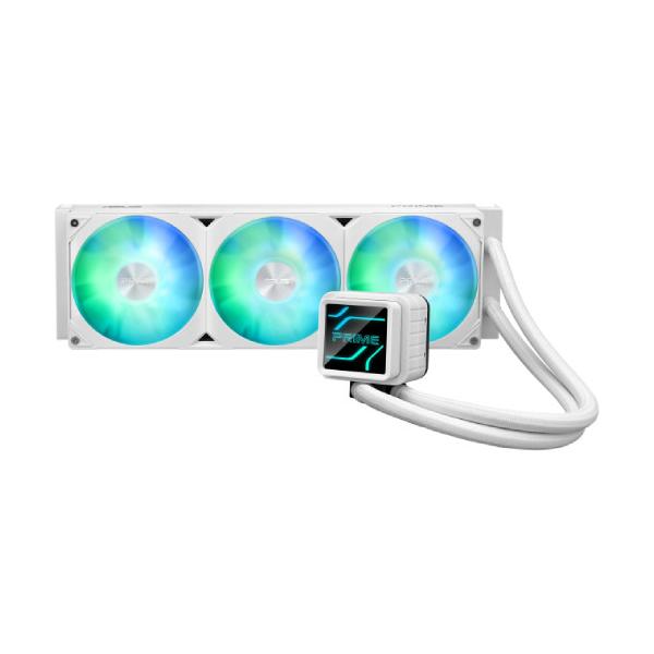 ASUS エイスース 360mmラジエーター　一体型水冷クーラー ▼対応ソケット intel：1851/1700 ▼対応ソケット AMD：AM5/AM4 ▼ファンサイズ：120mm×3 （360mm） ▼色：ホワイト ▼LED：ARGB