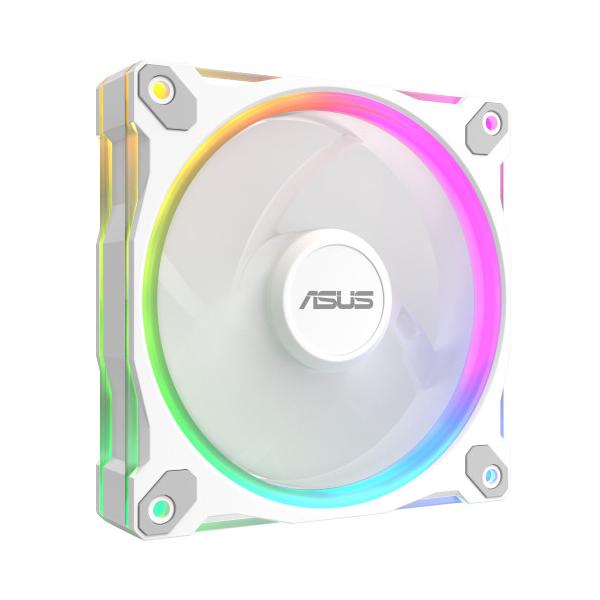 ASUS エイスース 28mm厚 1600rpm 120mm角ファン　1個入り ▼サイズ：12cm ▼（最大）ファン回転数：1600rpm ▼LED：ARGB ▼フレームカラー：ホワイト