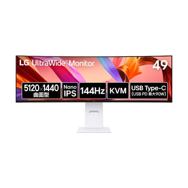 LG Electronics LGエレクトロニクス KVMスイッチ、PBP、PIP　3800R　湾曲ウルトラワイドモニター ▼駆動方式：IPS 型 ▼表面処理：アンチグレア ▼液晶パネルサイズ：49型 ▼湾曲率：R3800 ▼最大解像度：5...