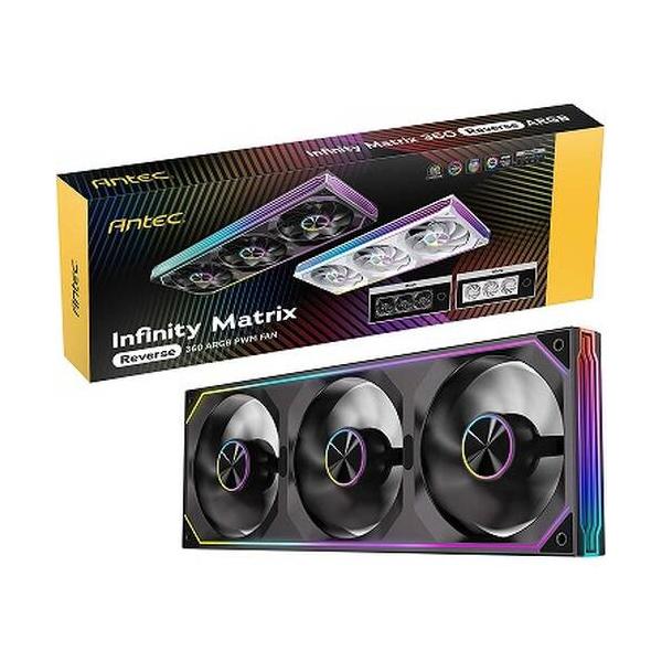 Antec アンテック インフィニティミラーデザイン 360 mm ARGBファン　リバースモデル ▼サイズ：36cm（12cmｘ3） ▼（最大）ファン回転数：1800rpm ▼LED：ARGB ▼フレームカラー：ブラック系 ▼接続方式：4...