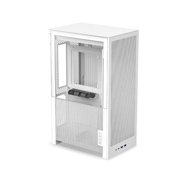 NZXT エヌズィーエックスティー 縦型Mini-ITXケース ▼カラー：ホワイト ▼サイドパネル：ガラス ▼対応マザー形式：Mini-ITX ▼対応電源：SFX/SFX-L ▼前面ファン：140mm x2 or 120mm x2(別売) ...