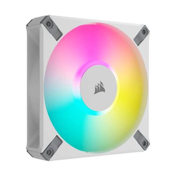 CORSAIR コルセア RGB LED搭載の静音140 mmファン （ファン増設用） ▼サイズ：14cm ▼（最大）ファン回転数：1700rpm ▼LED：RGB ▼フレームカラー：ホワイト ▼接続方式：4pin (PWMファン)