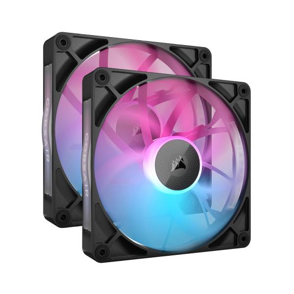 CORSAIR コルセア RGB LED搭載 静音140 ｍｍ角ファン ファン2個+iCUE LINKシステムハブセットモデル ▼サイズ：14cm ▼（最大）ファン回転数：1700rpm ▼LED：ARGB ▼フレームカラー：ブラック系 ▼...