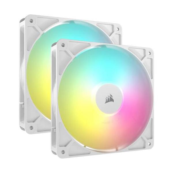 CORSAIR コルセア 8個のRGB LEDを搭載 140mm PWMファン 2個入り ▼サイズ：14cm ▼（最大）ファン回転数：1700rpm ▼LED：ARGB ▼フレームカラー：ホワイト ▼接続方式：4pin (PWMファン)