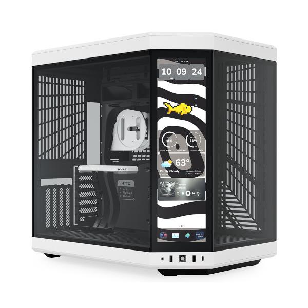 HYTE 14.9インチのタッチ液晶＆パノラマガラス搭載 E-ATX対応PCケース ▼カラー：ホワイト ▼ピラーレス：対応 ▼サイドパネル：ガラス ▼対応マザー形式：E-ATX、ATX 、Micro ATX、Mini-ITX ▼重量：11....