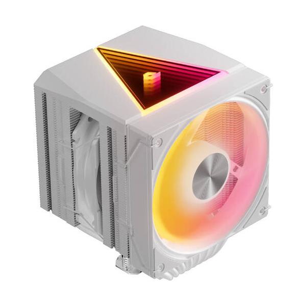 upHere　アップヒア 120mm ARGBデュアルファンサイドフロー空冷CPUクーラー ▼対応ソケット intel：1851/1700 ▼対応ソケット AMD：AM5/AM4 ▼エアフロー：サイドフロー ▼色：ホワイト ▼LED：ARGB