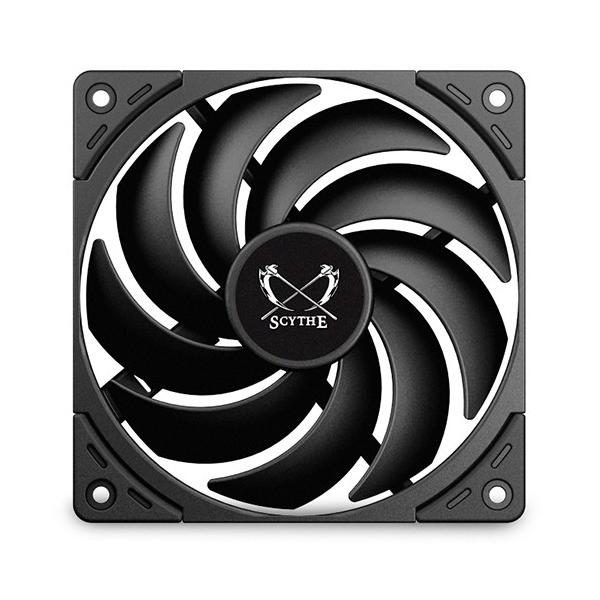 Scythe サイズ 120mmケースファン　PWM仕様モデル ▼サイズ：12cm ▼（最大）ファン回転数：1200rpm ▼LED：LED非搭載 ▼フレームカラー：ブラック系 ▼接続方式：4pin (PWMファン)