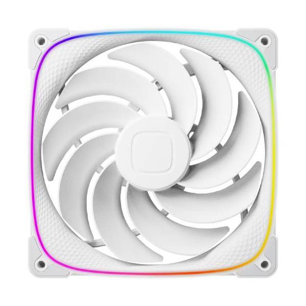 Geometric Future フレームに特許技術「ドラゴンスケール」　140mm角ファン リバースブレードモデル ▼サイズ：14cm ▼（最大）ファン回転数：2100rpm ▼LED：ARGB ▼フレームカラー：ホワイト ▼接続方式：4...