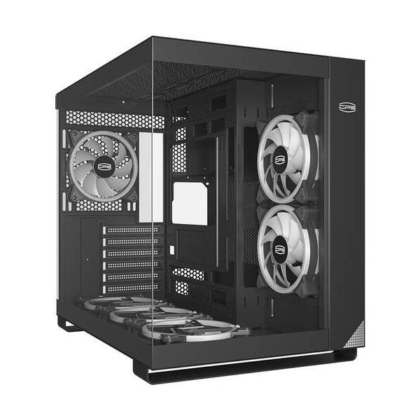 CPS ARGBファン6基標準搭載、ARGB-PWMファンハブ搭載、ピラーレスミドルタワーPCケース ▼カラー：ブラック系 ▼ピラーレス：対応 ▼サイドパネル：ガラス ▼背面コネクタ：対応 ▼対応マザー形式：ATX 、Micro ATX 、...