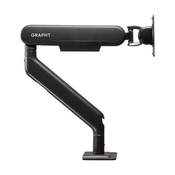 GRAPHT 空気のように軽く デスク環境を支える高耐久アーム ▼VESA：75×75/100×100 ▼パン：○ ▼チルト：○ ▼クランプ：○ ▼グロメット：○ ▼台数：1台用
