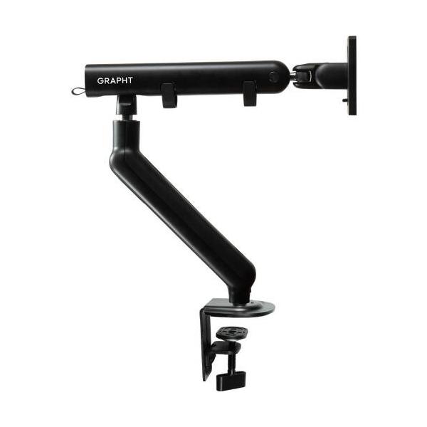 GRAPHT 34インチまで対応 メカニカルスプリング搭載 モニターアーム ▼VESA：75×75/100×100 ▼パン：○ ▼チルト：○ ▼クランプ：○ ▼グロメット：○ ▼台数：1台用