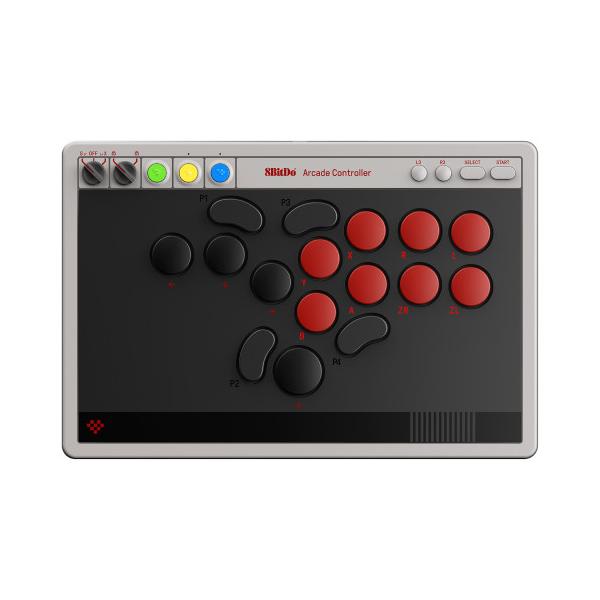 8BitDo Switch2対応　レバーレス設計 アーケードコントローラー ▼接続：USB / Bluetooth / 2.4GHz ▼幅：301mm ▼奥行：201mm ▼高さ：22mm