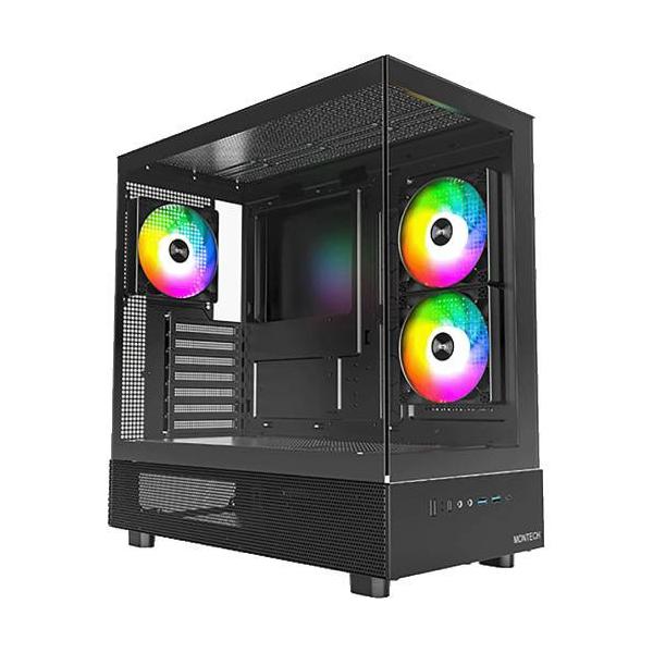 MONTECH ピラーレス式 木目調のフロントI/O　ATX対応PCケース ▼カラー：ブラック系 ▼ピラーレス：対応 ▼サイドパネル：ガラス ▼対応マザー形式：ATX 、Micro ATX 、Mini-ITX ▼5インチベイ：0 ▼内部3....