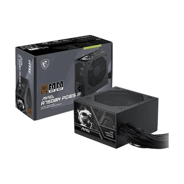 MSI エムエスアイ 80 PLUS BRONZE認証 ATX電源 ▼規格：ATX12V Ver 3 ▼定格出力：750W ▼3.3V出力：15A ▼5V出力：15A ▼12V出力：62.5A ▼80PLUS認証：BRONZE ▼ATXメイ...