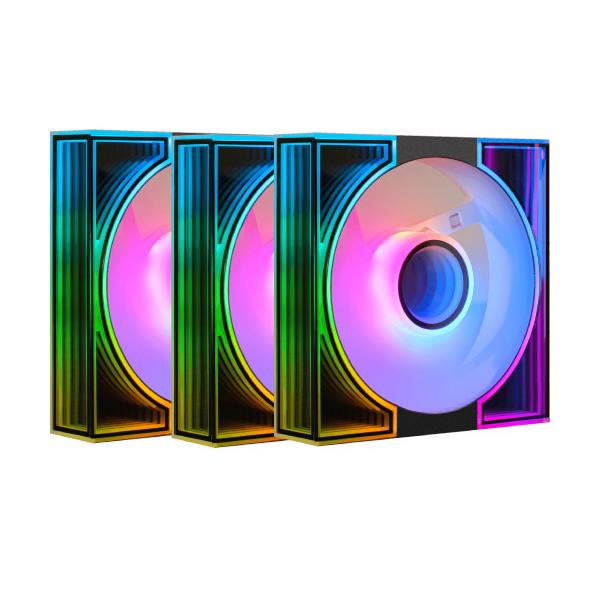 darkFlash 28mm厚　ファンブレードやブレードの中心も発光 インフィニティミラー  120mm角ファン 3個パック ▼サイズ：12cm ▼（最大）ファン回転数：1600rpm ▼LED：ARGB ▼フレームカラー：ブラック系 ▼接...