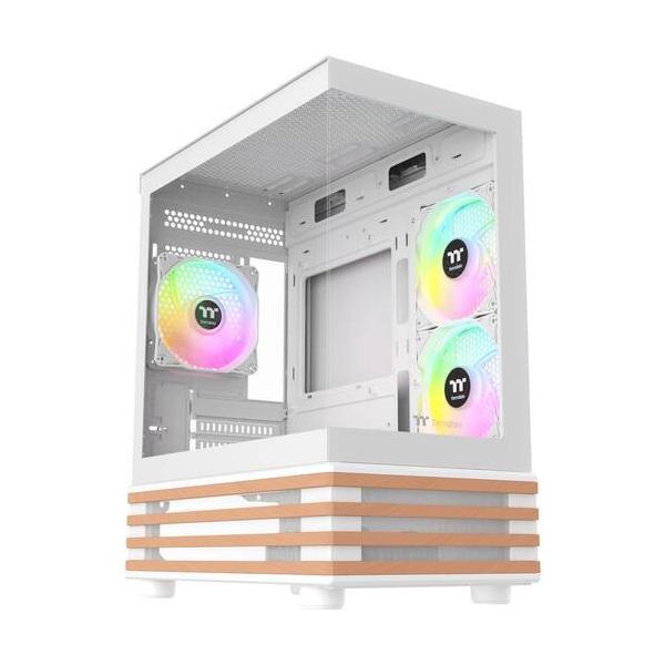 Thermaltake サーマルテイク 強化ガラスパネルと木製ラインアクセントを装備 ピラーレスデザイン ミニタワー型PCケース ▼カラー：ホワイト ▼ピラーレス：対応 ▼サイドパネル：ガラス ▼対応マザー形式：Micro ATX 、Min...