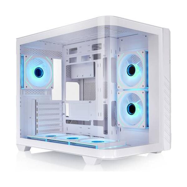 Thermaltake サーマルテイク 背面コネクタ対応 湾曲ガラス採用 ピラーレスミドルタワーケース ▼カラー：ホワイト ▼ピラーレス：対応 ▼サイドパネル：ガラス ▼背面コネクタ：対応 ▼対応マザー形式：ATX 、Micro ATX 、...