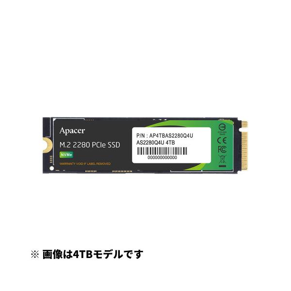 Apacer ヒートシンク付属　M.2 2280 2TB ▼容量：2TB ▼インターフェース：PCIe Gen.4 x4 ▼フラッシュ規格：3D NAND ▼規格：M.2 2280 ▼最大読み込み速度：7400MB/s ▼最大書き込み速度：...