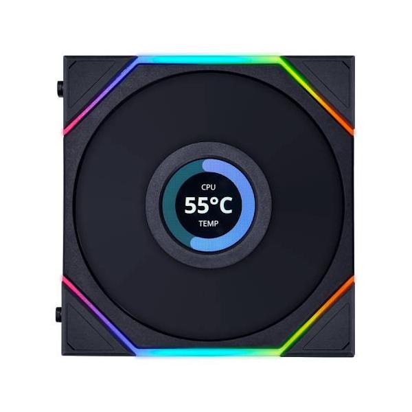 Lian Li リアンリー LCDディスプレイ搭載 ケーブルマネジメントが容易なワイヤレス機能 28mm厚 120mm角ファン 1個パック ▼サイズ：12cm ▼（最大）ファン回転数：1900rpm ▼LED：ARGB ▼フレームカラー：ブ...