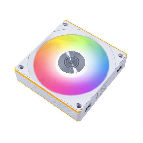 Lian Li リアンリー 28mm厚　プッシュトゥコネクタ接続　120mm角ファン　1個入り ▼サイズ：12cm ▼（最大）ファン回転数：2150rpm ▼LED：ARGB ▼フレームカラー：ホワイト ▼接続方式：4pin (PWMファン)