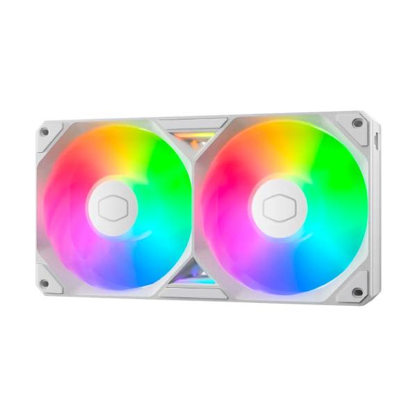 CoolerMaster クーラーマスター 単一フレームで簡単に設置 240mm(120mm×2）ファン ▼サイズ：24cm（12cmｘ2） ▼（最大）ファン回転数：2500rpm ▼LED：ARGB ▼フレームカラー：ホワイト ▼接続方式...