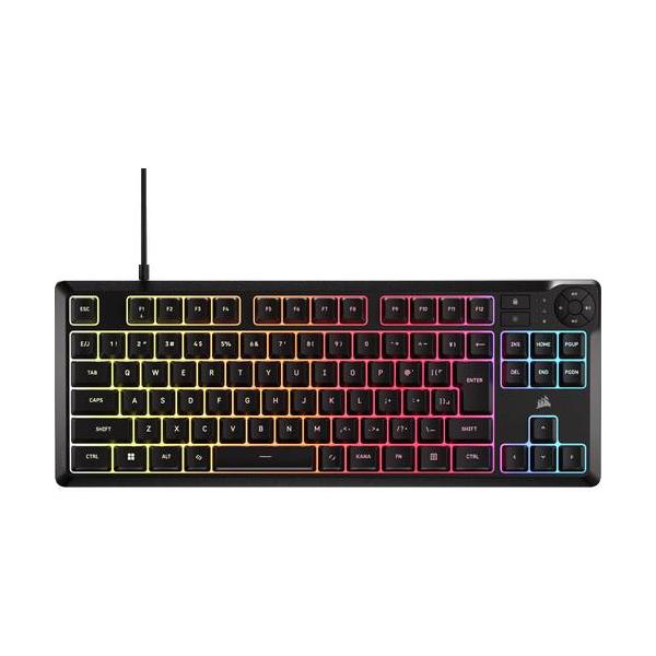 CORSAIR コルセア 有線ゲーミングメンブレンキーボード ▼有線接続方式：USB ▼言語：日本語(JP) ▼キーレイアウト：テンキーレス ▼キースイッチ：メンブレン ▼バックライト：RGB ▼カラー：黒系 ▼幅：370mm ▼奥行：14...