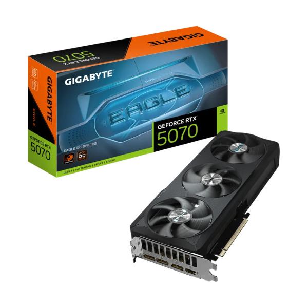 GIGABYTE ギガバイト 2.5スロット占有　GeForce RTX 5070搭載　グラフィックボード ▼ビデオチップ：GeForce RTX 5070 ▼コアクロック：2587MHz ▼搭載メモリ：12GB GDDR7